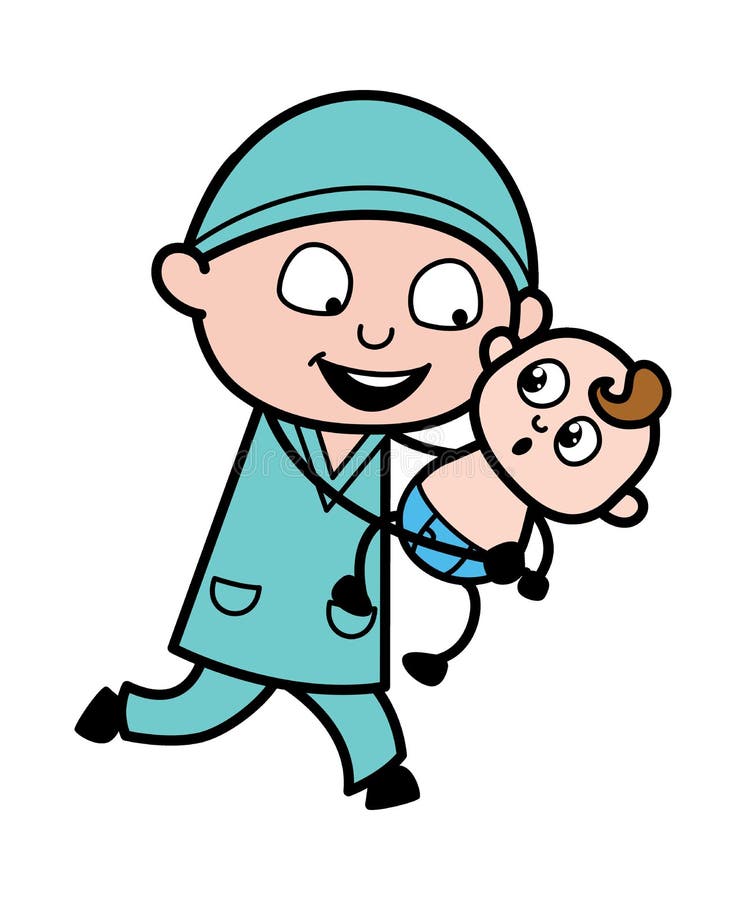 Cartoon Surgeon Holding a Baby Stock Illustration - Illustration of ...