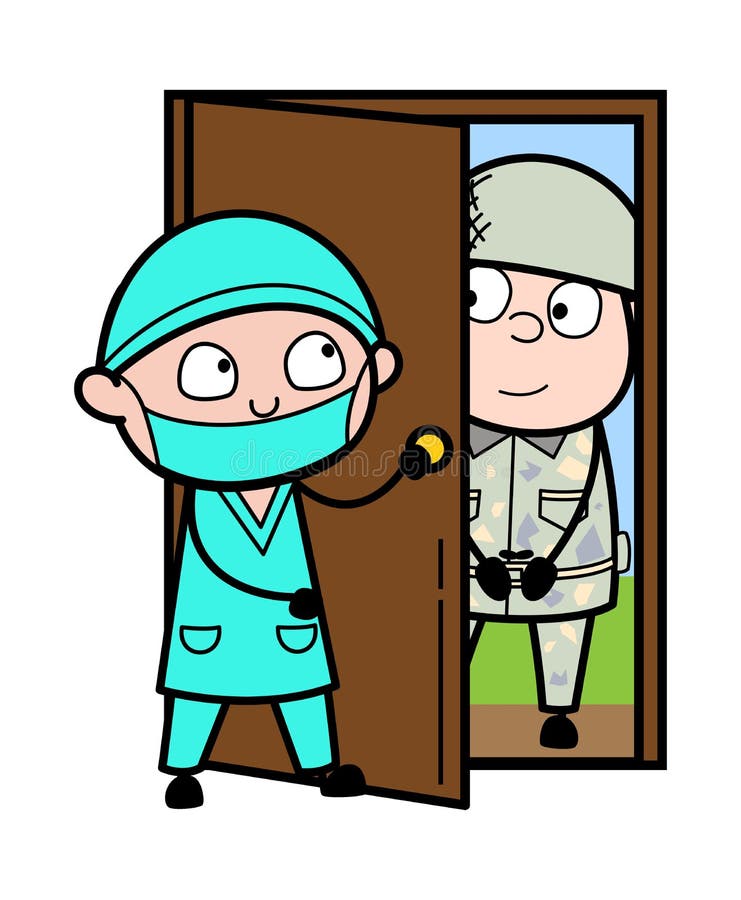 Cartoon Surgeon Opening Door Stock Illustration - Illustration of male ...