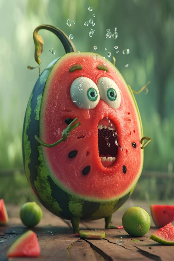 A Cartoon Surprised Watermelon. 3d Illustration Stock Illustration ...