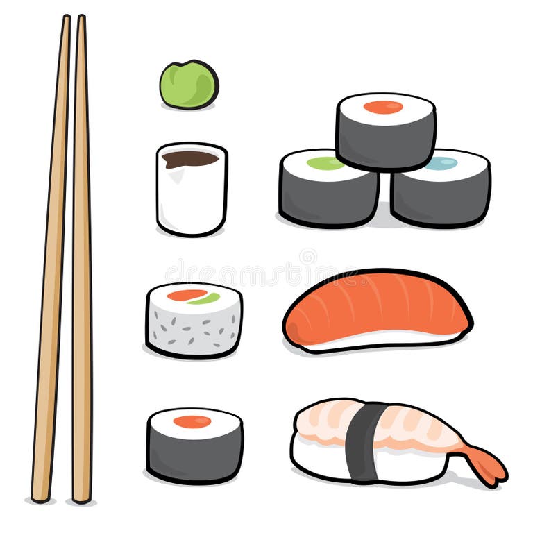 Cartoon sushi set stock illustration. Illustration of sushi - 33585539
