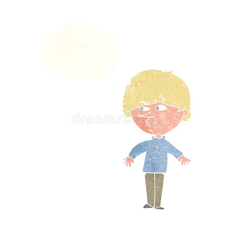 Cartoon Suspicious Man Looking Over Shoulder with Thought Bubble Stock ...