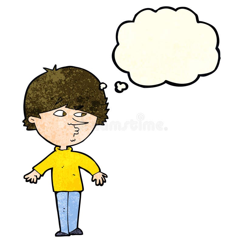 Cartoon Suspicious Man Looking Over Shoulder with Thought Bubble Stock ...