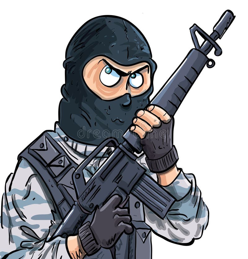 Cartoon SWAT Member with a Gun Stock Illustration - Illustration of ...