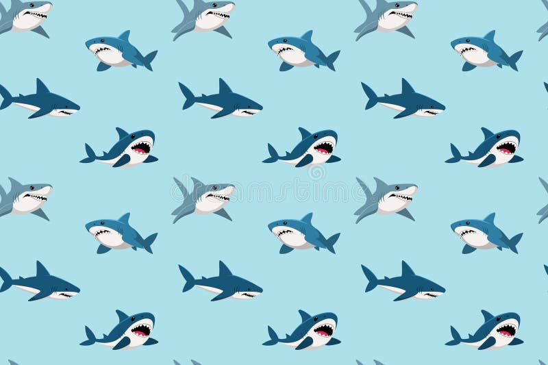 Cartoon Swimming Shark Seamless Pattern Stock Vector - Illustration of ...