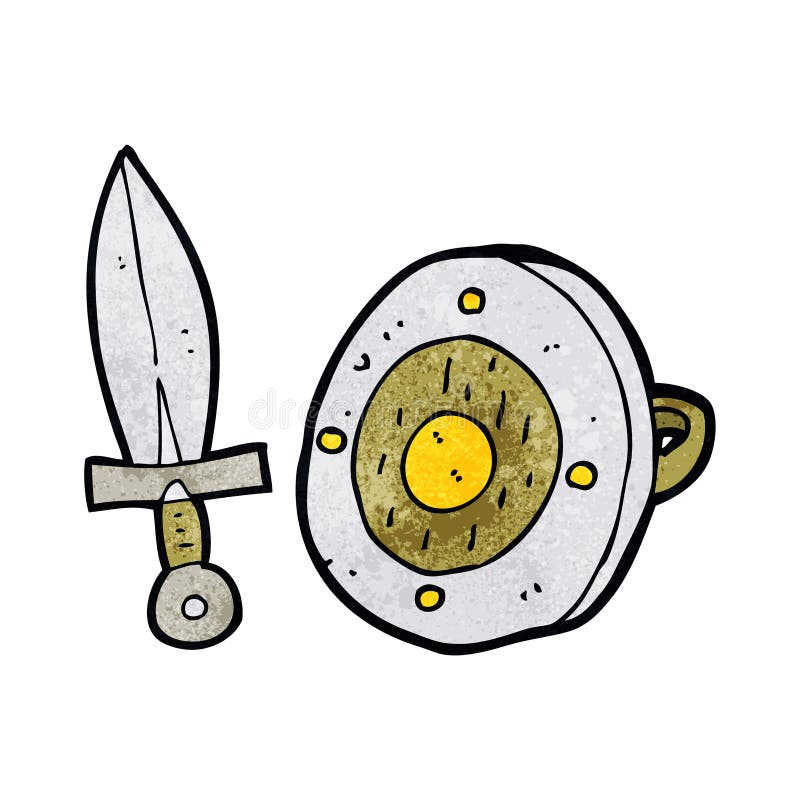 Cartoon sword and shield stock illustration. Illustration of retro ...