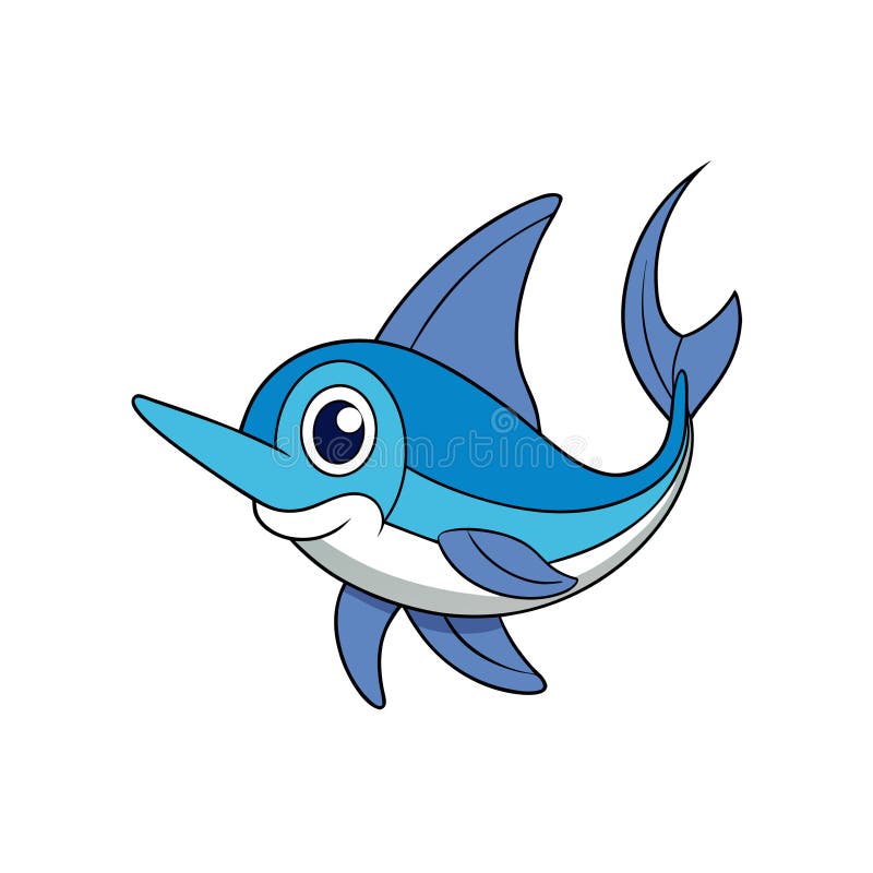 Cartoon Swordfish with Happy Face and Blue Gradient Colors Stock ...