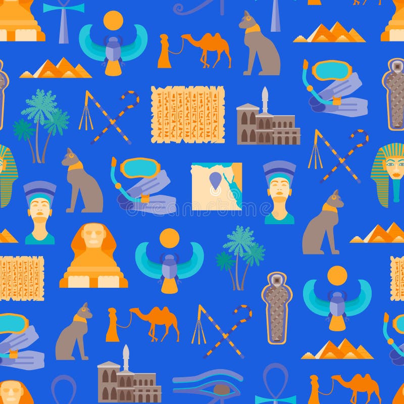 Cartoon Symbol of Egypt Seamless Pattern Background. Vector Stock ...