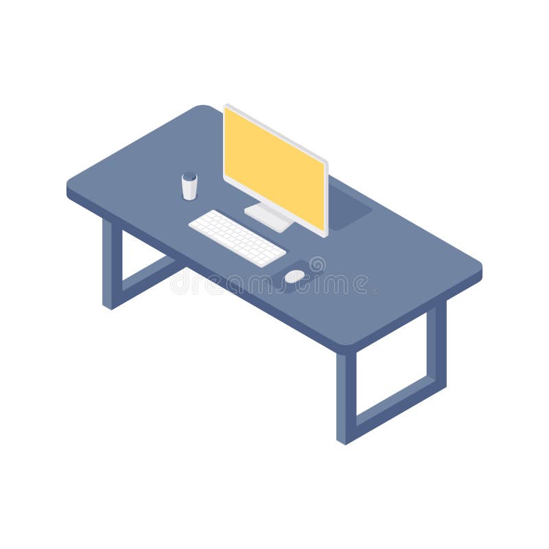 Cartoon Table with Monitor and Keyboard. Isometric Illustration Stock ...