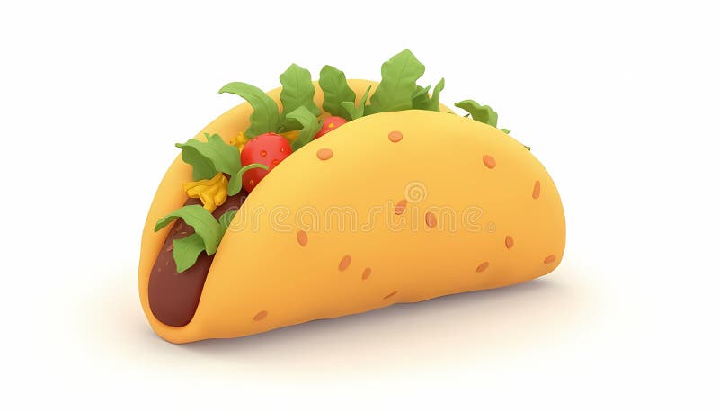 Cartoon Taco with Ground Beef Lettuce and Tomato on White Background ...