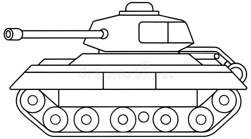 Cartoon Tank Vector Drawing in Outlined Form for Children?s Projects ...
