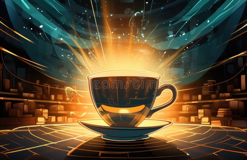 A Cartoon of a Tea Cup and Saucer with a Smiling Face Stock ...