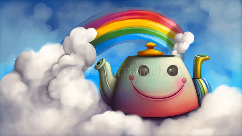 A Cartoon Tea Pot with a Rainbow in the Background. AI Generative Image ...