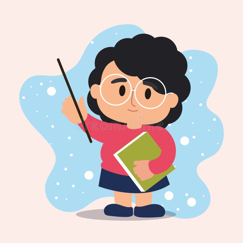 Cartoon Teacher with Book and Pointer Smiling, Vector Stock Vector ...
