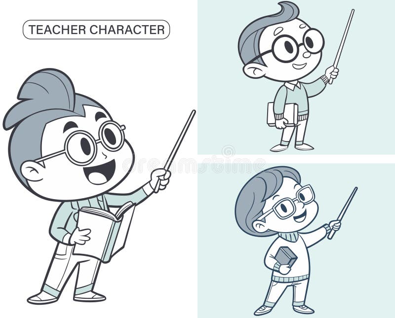 A Cartoon Teacher Character is Holding a Stick and Smiling Stock Vector ...