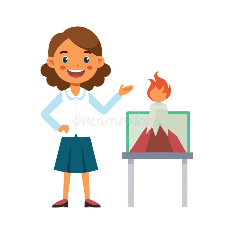 Cartoon Teacher Explaining Volcano Science Experiment, Eruption ...