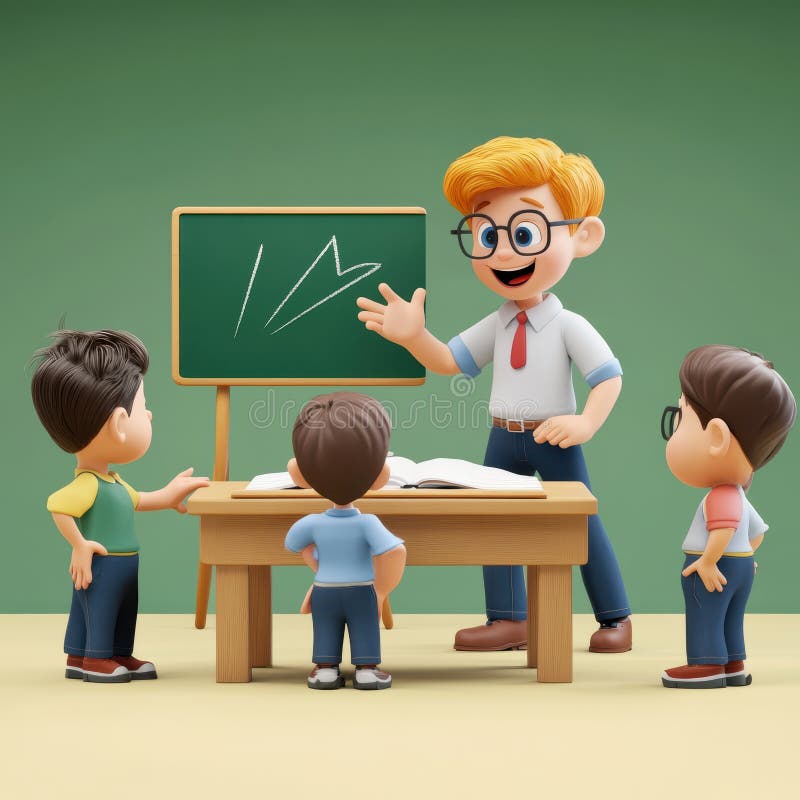 Cartoon Teacher Explains Lesson To Students Stock Illustration ...