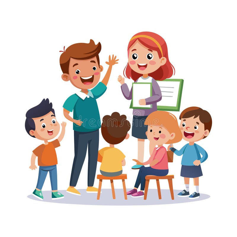 Cartoon Teacher with Students in Circle Time - Education and Learning ...