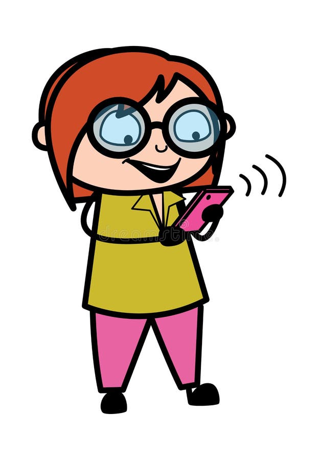 Cartoon Teacher Watching Smartphone Stock Illustration - Illustration ...