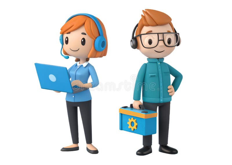 Cartoon Tech Support Team with Gear and Tools Stock Illustration - Illustration of holding, tech ...