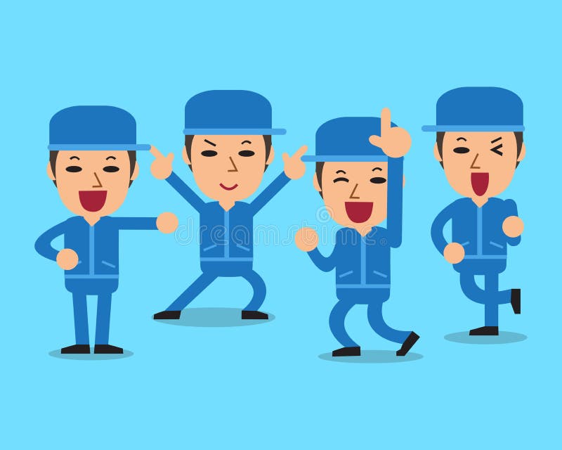 Cartoon Technician Character Poses Set Stock Vector - Illustration of ...