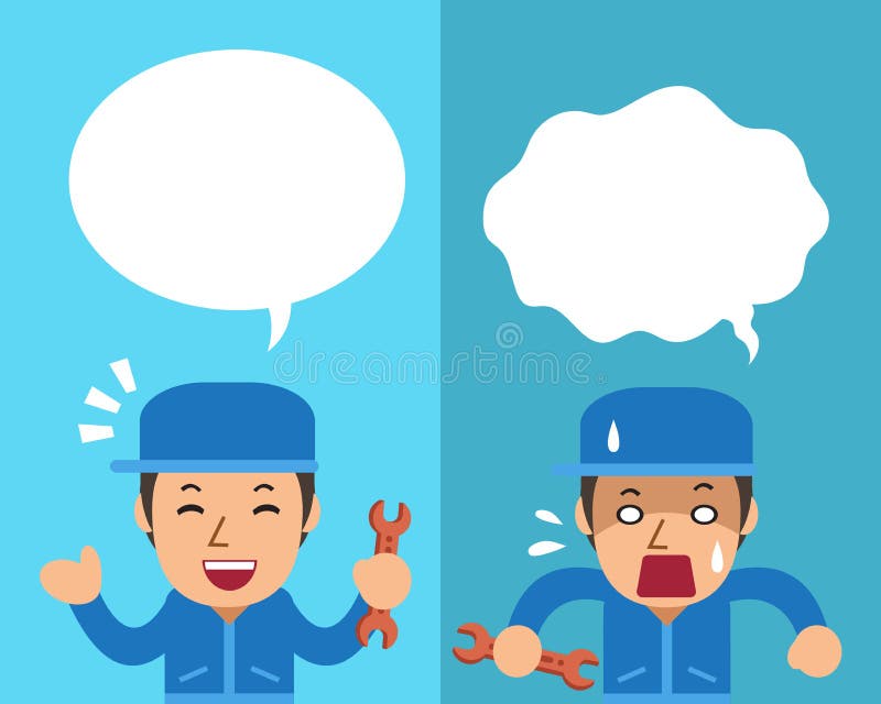 Cartoon a Technician Expressing Different Emotions with Speech Bubbles ...