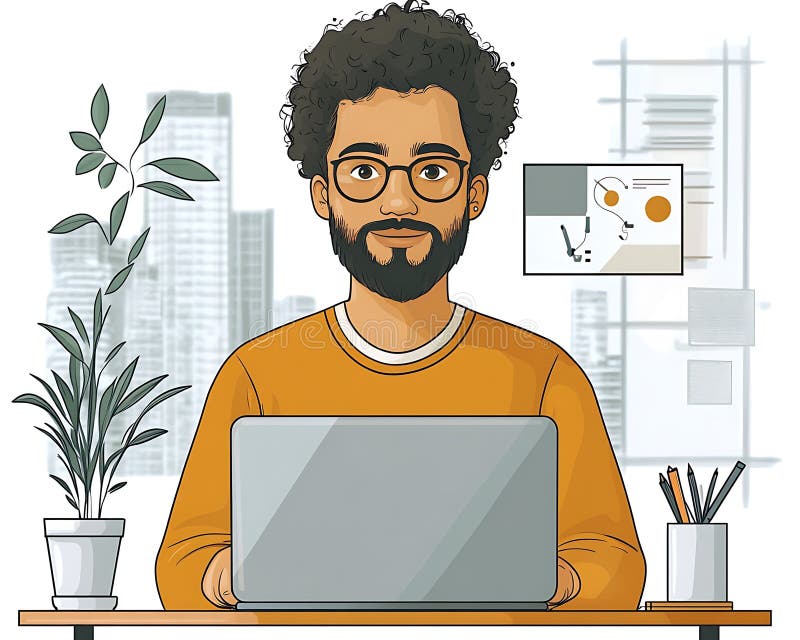 Cartoon it Technician with a Laptop, Analytical Stock Illustration ...