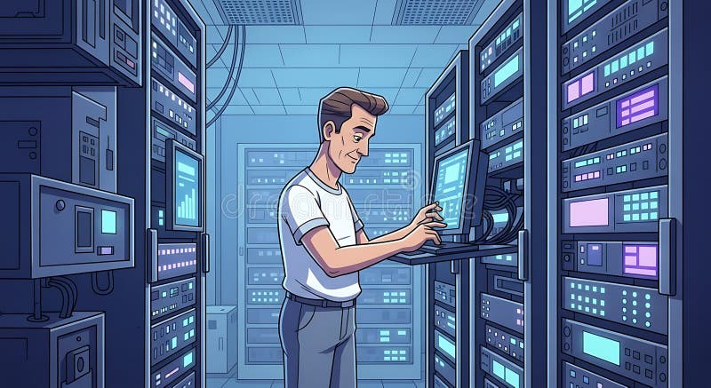 Cartoon Computer Technician Server Stock Illustrations – 487 Cartoon Computer Technician Server ...