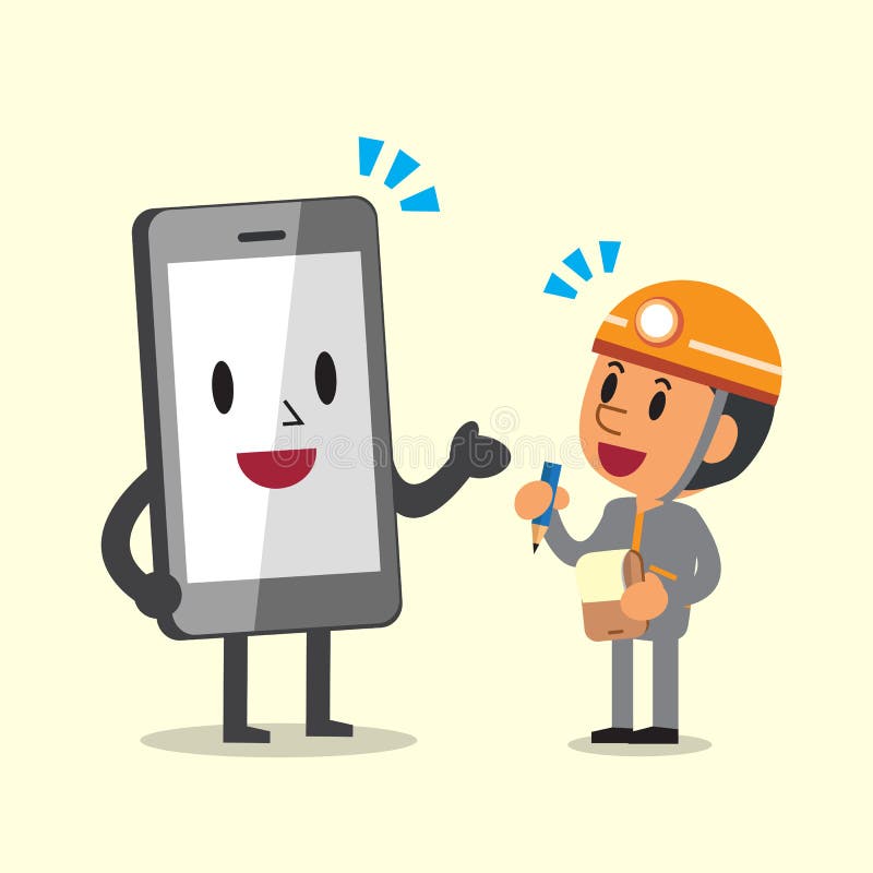 Cartoon Technician and Smartphone Character Stock Vector - Illustration ...