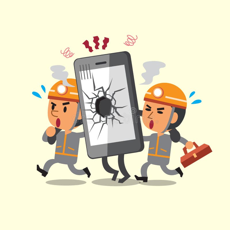 Cartoon Technicians Helping Broken Smartphone Stock Vector ...