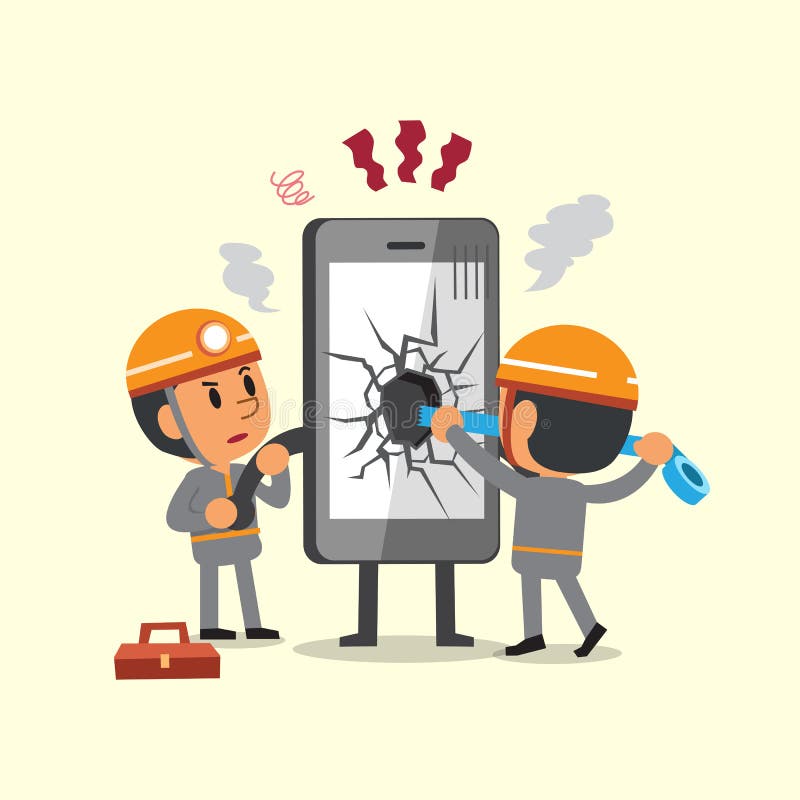 Cartoon Technicians Repairing a Broken Smartphone Stock Vector ...