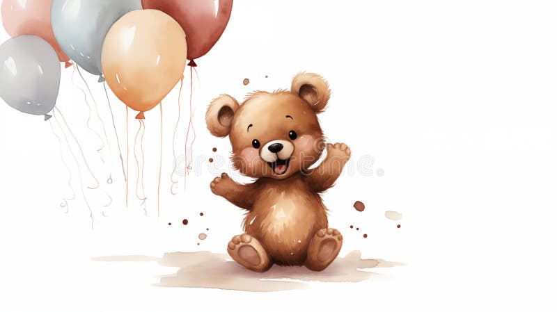 Cartoon Teddy Bear with Balloons Stock Illustration - Illustration of ...