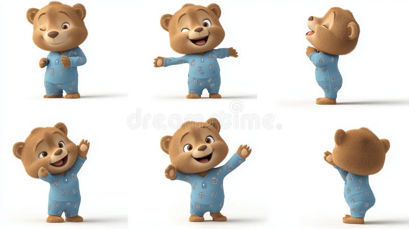 Cartoon Teddy Bear Character in Blue Pajamas Stock Illustration ...
