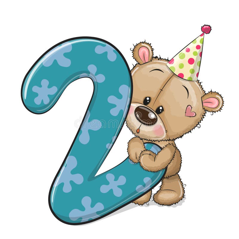 Cartoon Teddy Bear and Number Two Isolated on a White Background Stock ...
