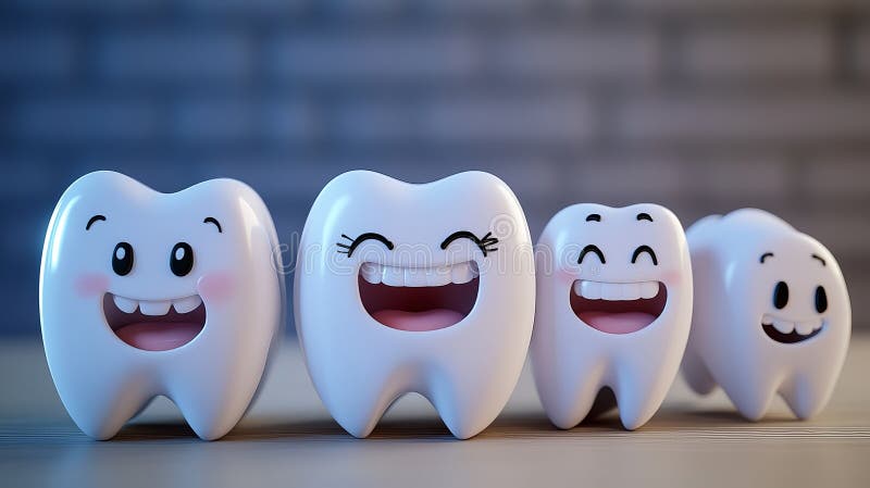 Cartoon Teeth Characters Display Cheerful Expressions with Ample Copy ...