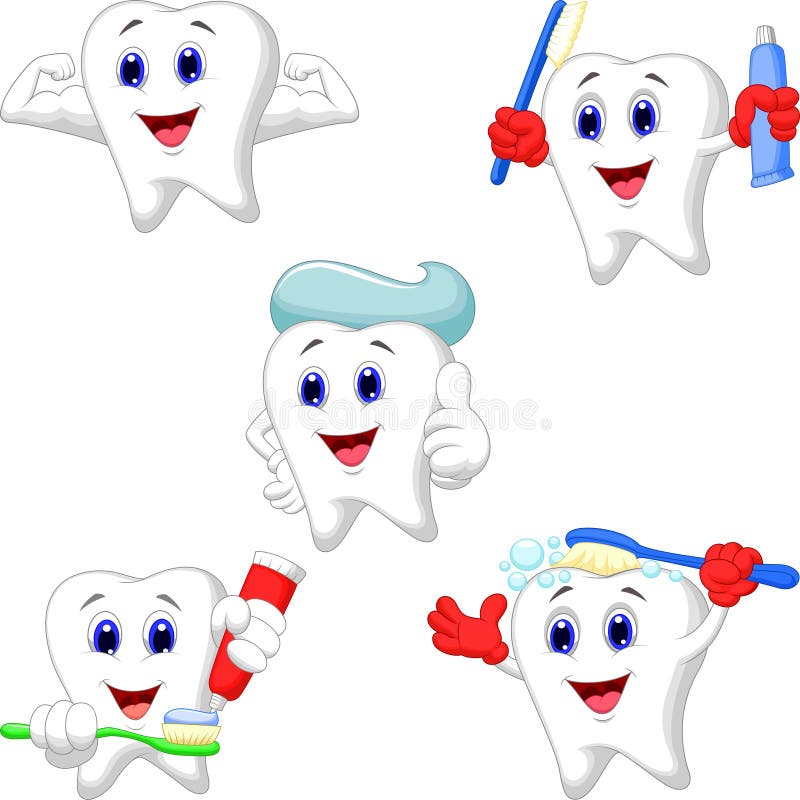 Cartoon Teeth Set in Color and in Black Lines for International Dentist ...