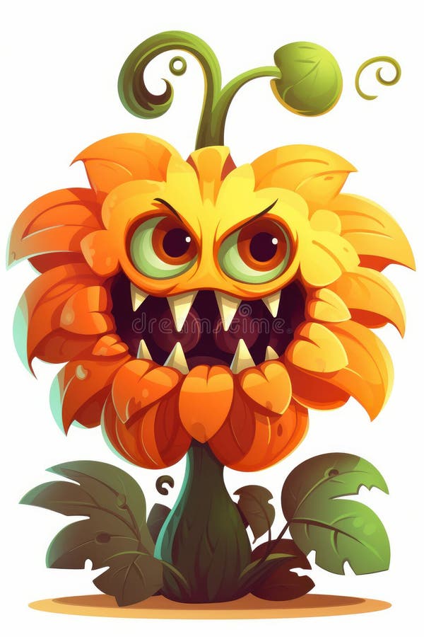 Cartoon of a Terrifying Flower. Halloween Illustration. Stock ...