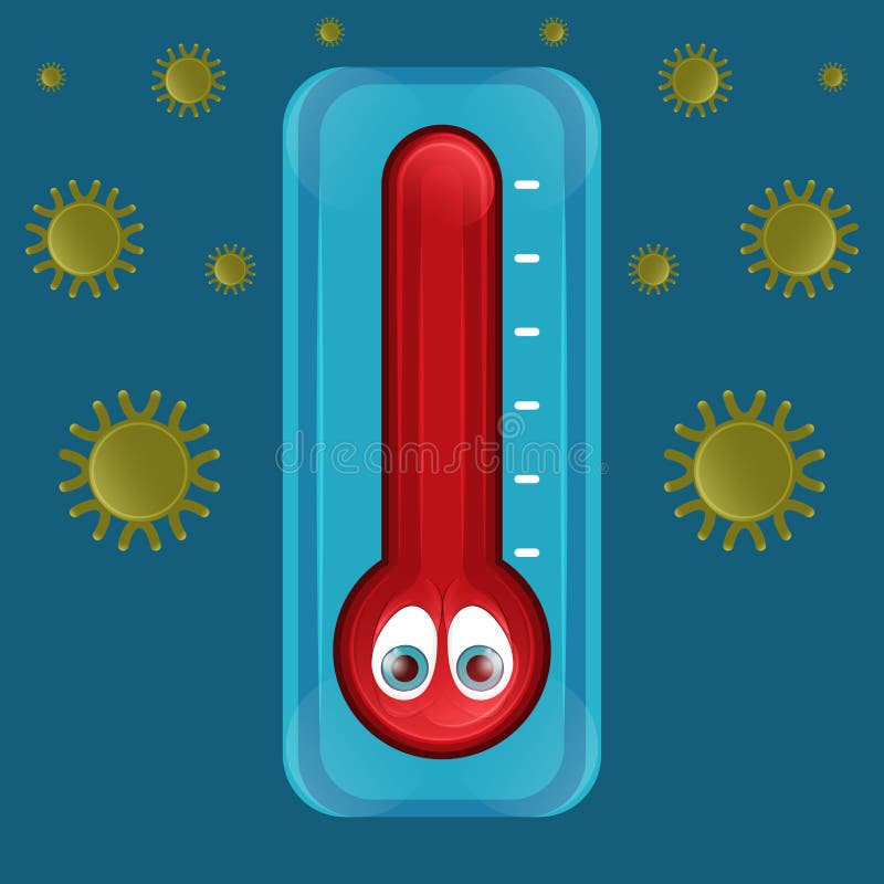 Cartoon Red Thermometer Isolated on Blue Background. Stock Illustration ...