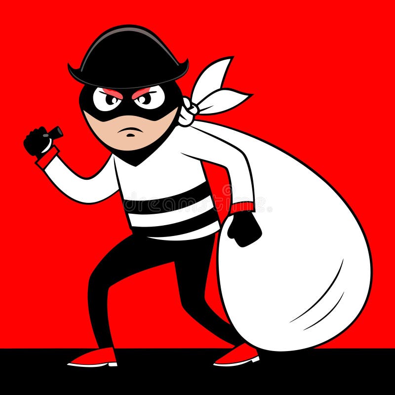 Cartoon Thief Character with Loot Bag Vector Illustration for Design ...