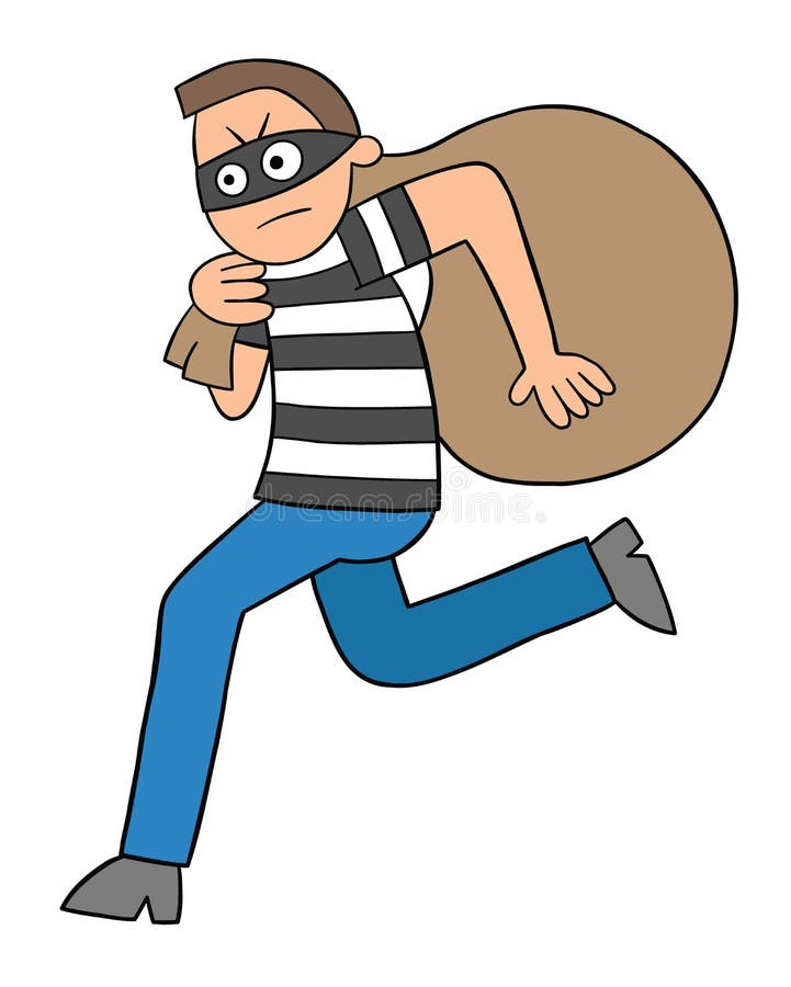 Cartoon Thief Man Running Away with Sack, Vector Illustration Stock ...
