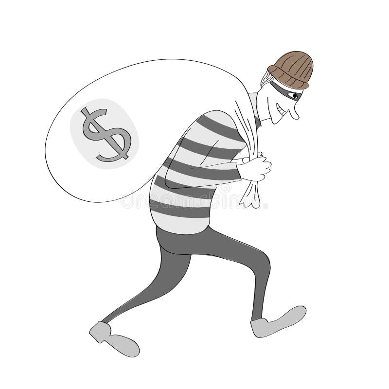 Cartoon Thief with Money Bag Stock Vector - Illustration of burglar ...