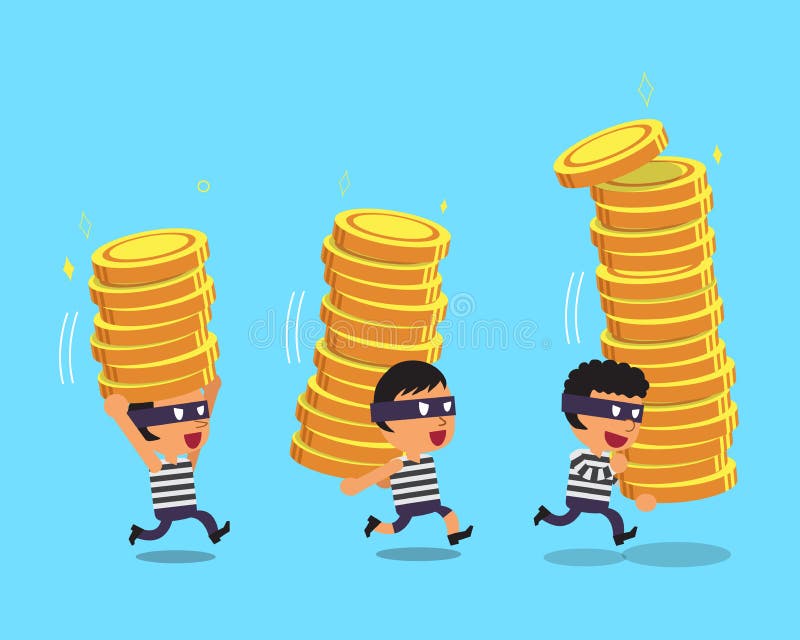 Cartoon Thieves Stealing Money Coin Stacks Stock Vector - Illustration ...
