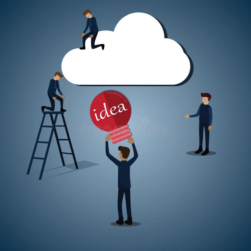 Cartoon Thinking Process,Business Team Helping and Holding the Light ...