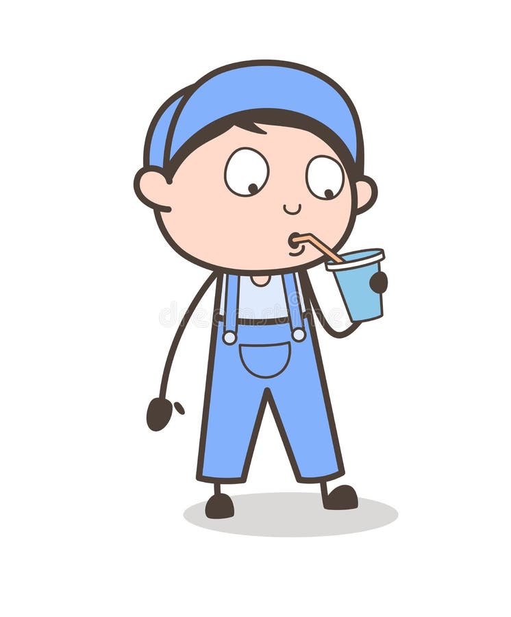 Cartoon Thirsty Boy Drinking Refreshment Vector Illustration Stock ...