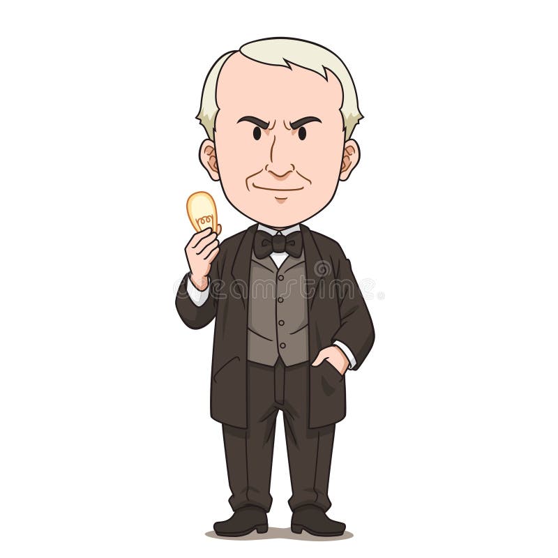 Cartoon Thomas Edison Holding a Light Bulb. Stock Vector - Illustration ...