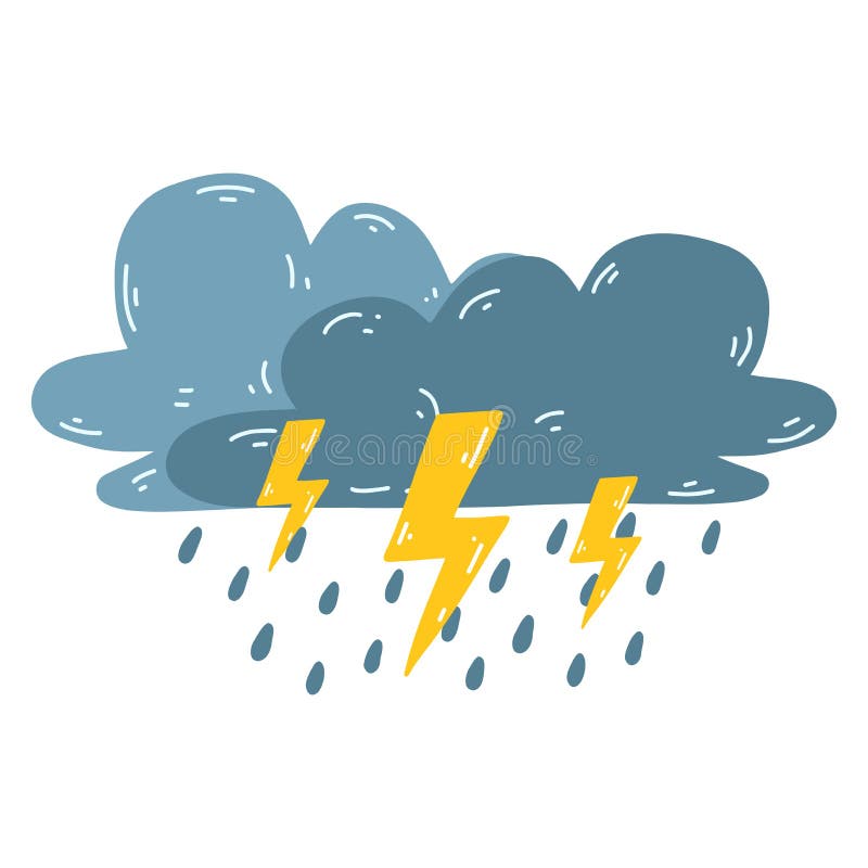 Cartoon Thundercloud with Lightning and Rain. Vector Illustration of ...