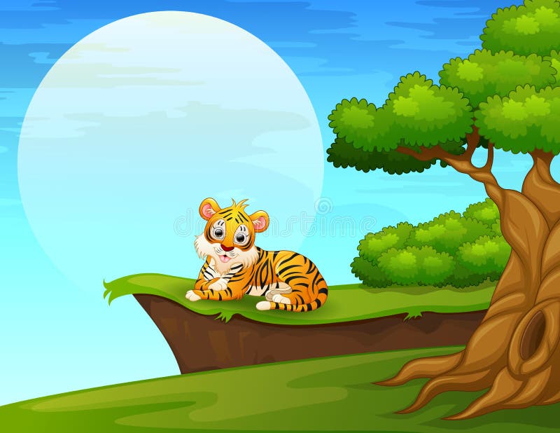 Cartoon Tiger Lay Down Near the Cliff Stock Vector - Illustration of ...