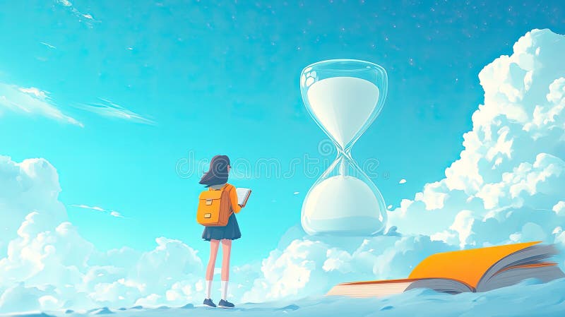 Cartoon Time Management Concept with Hourglass Stock Illustration ...