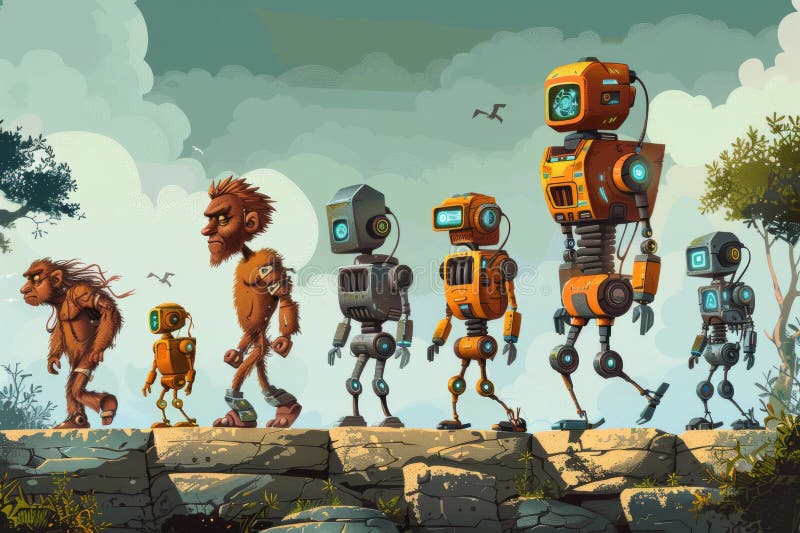 A Cartoon Timeline of Technology Evolution, Starting with a Caveman and Ending with a Robot ...