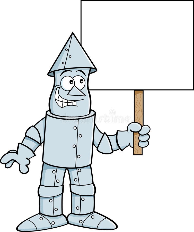 Cartoon Tin Man Holding a Sign. Stock Vector - Illustration of humorous ...