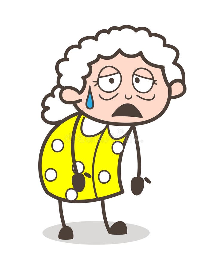 Cartoon Tired Old Lady Face Expression Vector Illustration Stock ...
